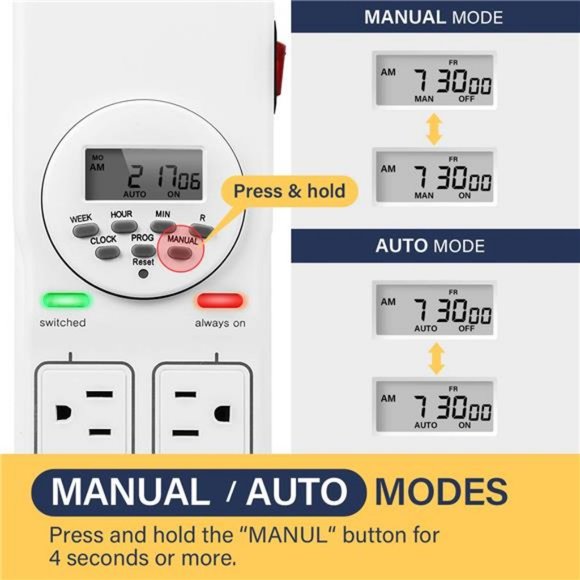 Other | 8outlet Power Strip With Digital Timer 4 Outlets Timed 4 ...